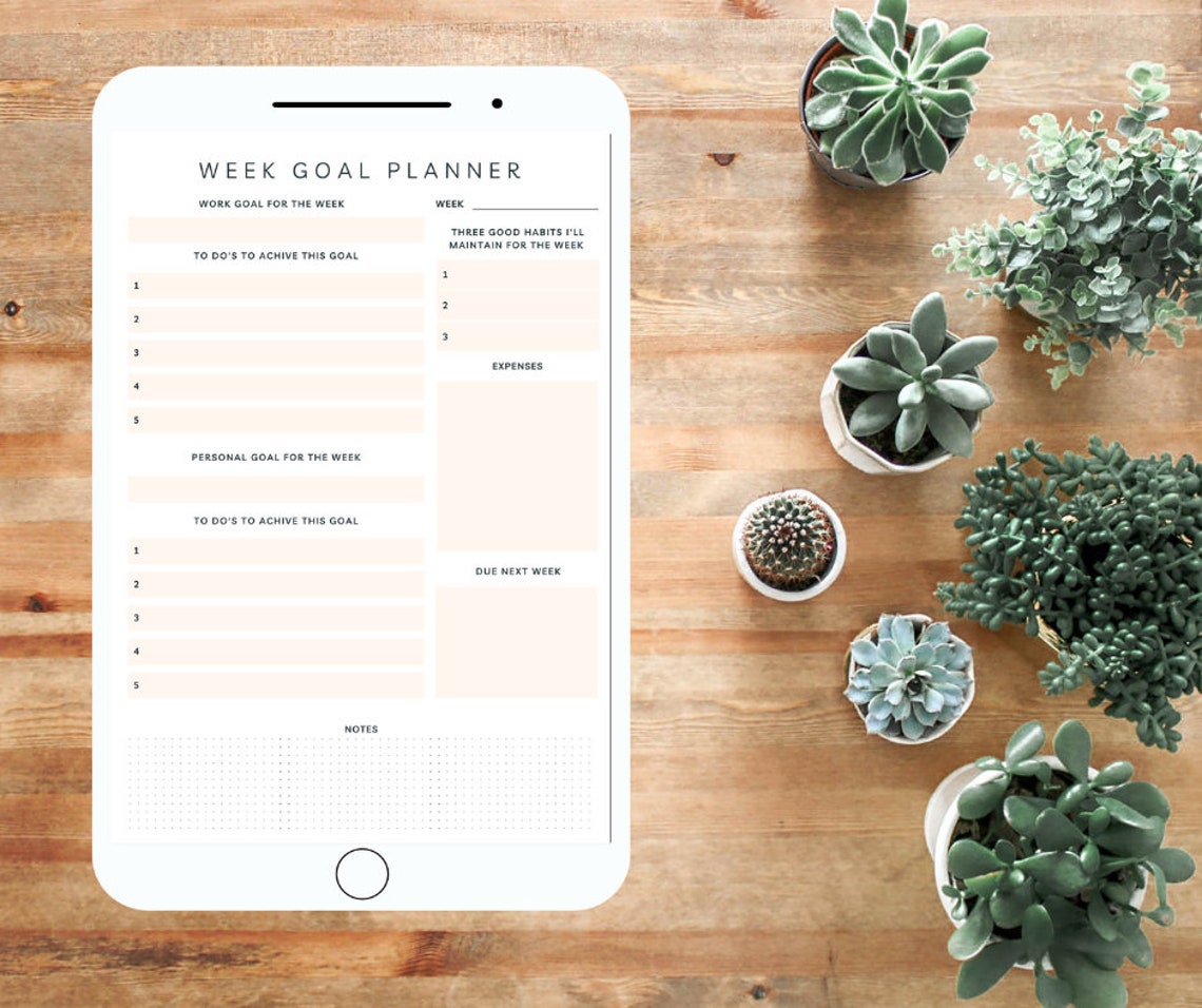 Minimal Printable Peachy Weekly Goal Planner - Etsy