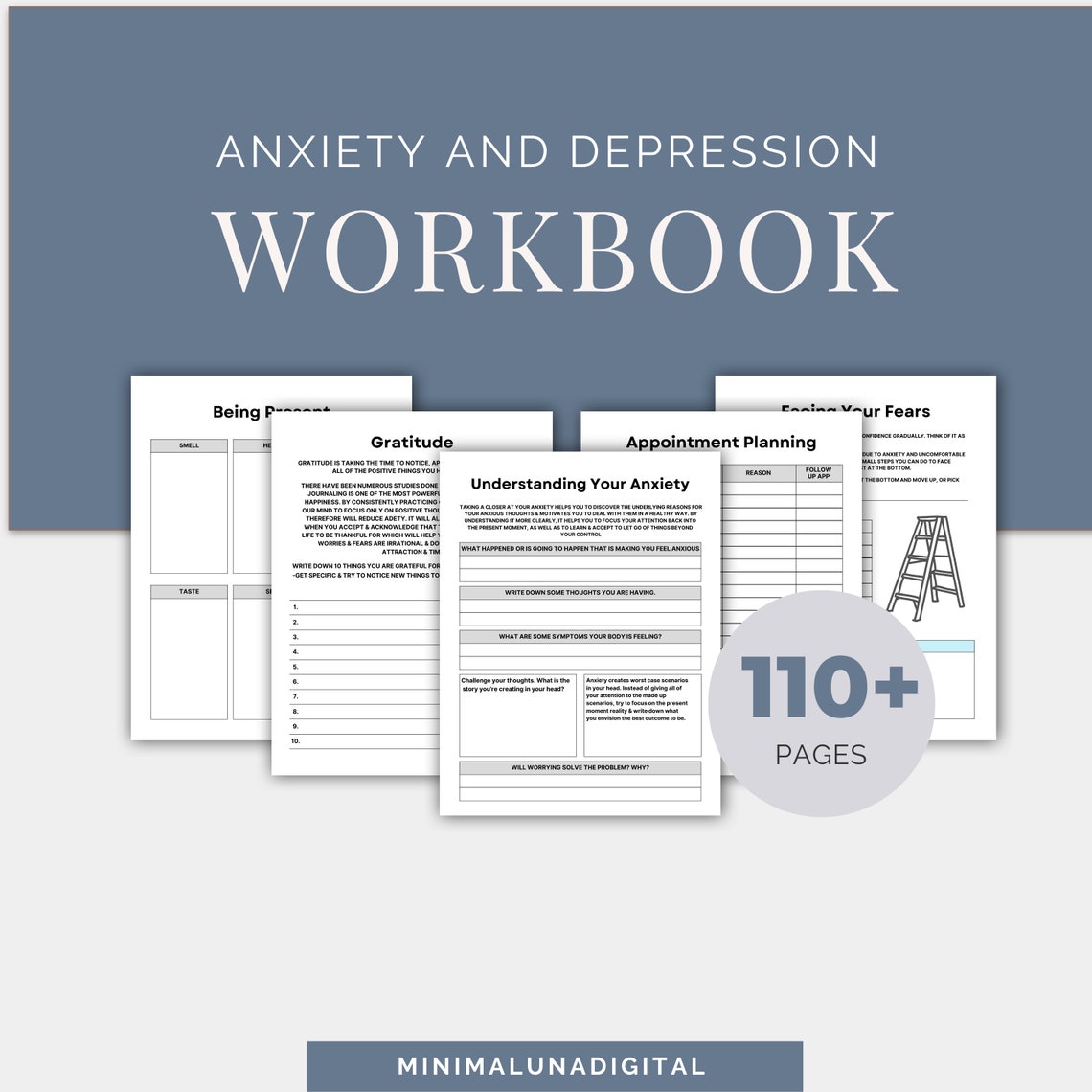 Anxiety and Depression Workbook, Self-care Planner, Mental Health ...