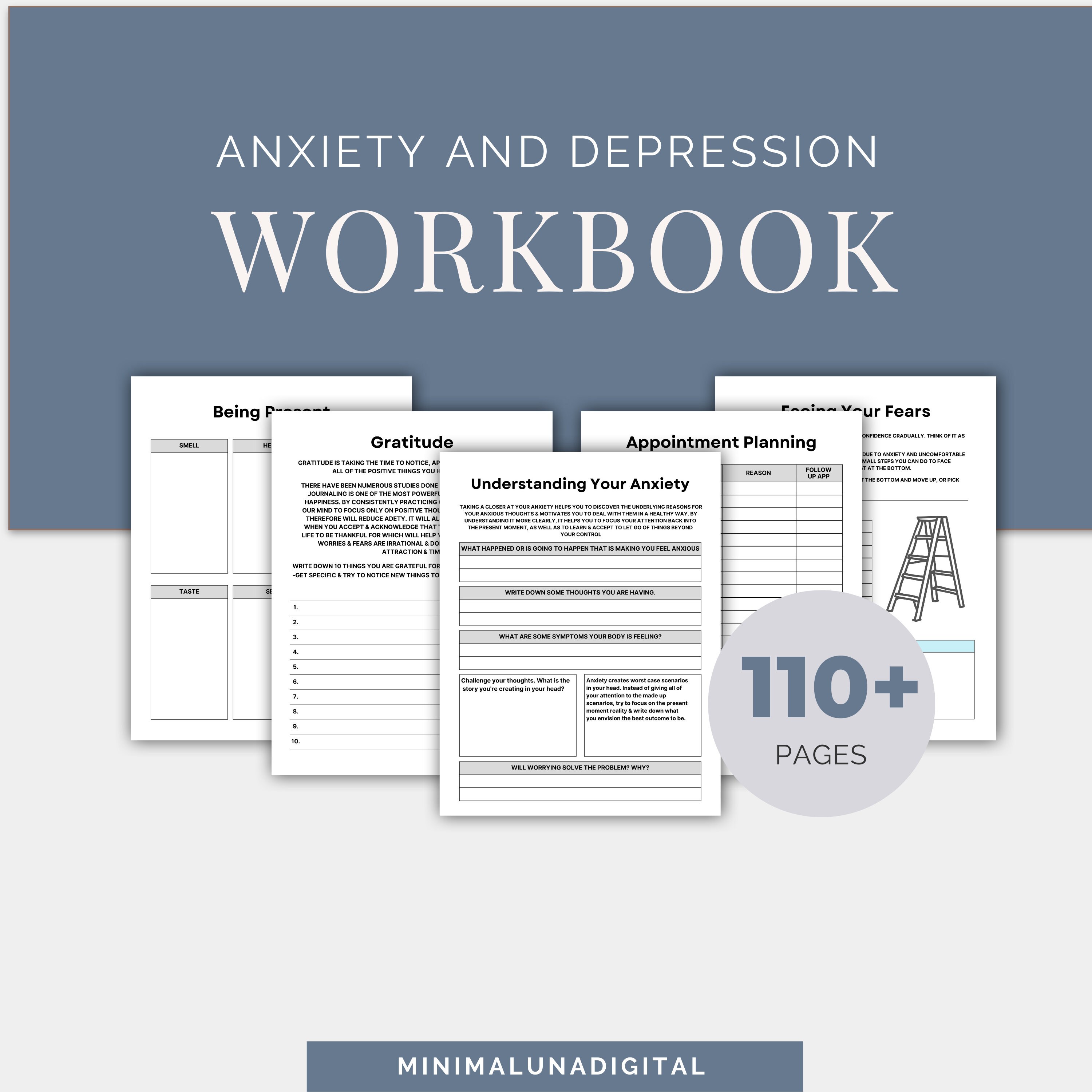 Anxiety and Depression Workbook, Self-care Planner, Mental Health ...
