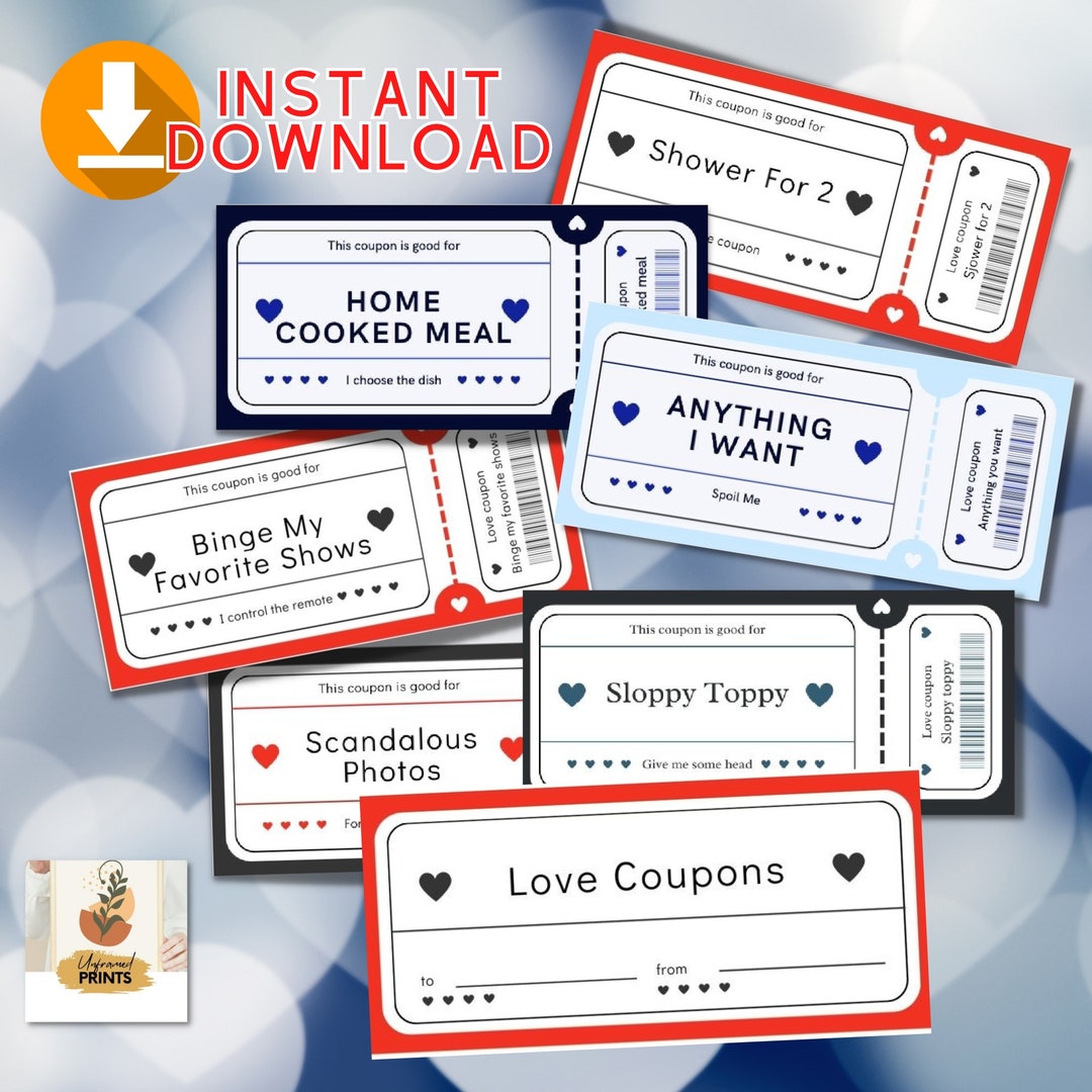 40 Love Coupons Book, Boyfriend, Husband, Adult, Printable Valentines ...