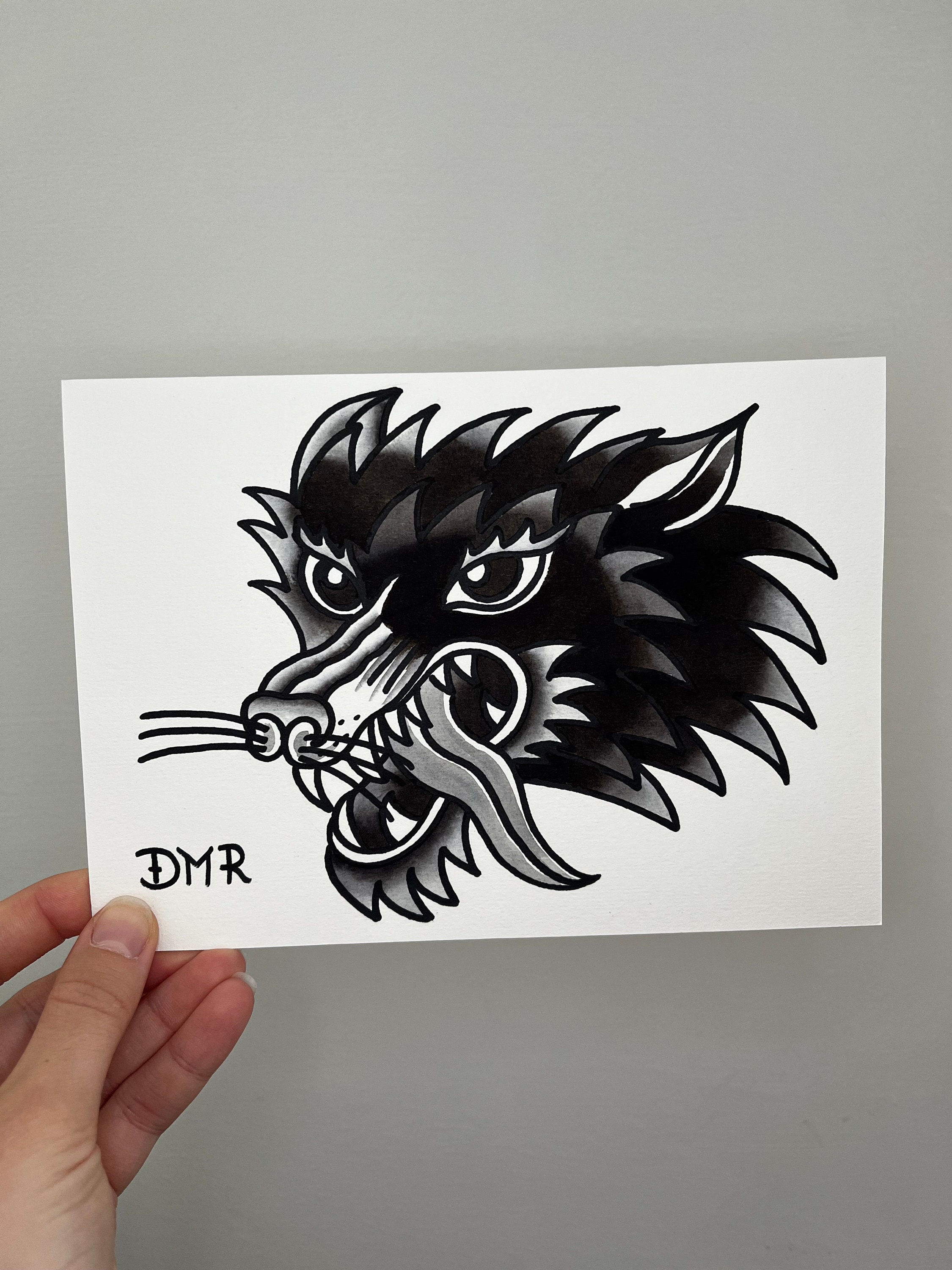 American Traditional Wolf Drawings