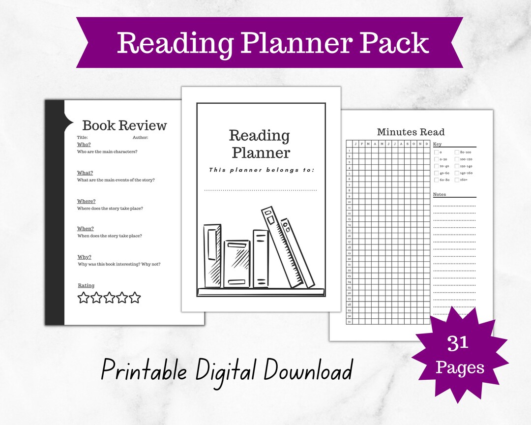 Printable Reading Tracker Pack, Black and White, Reading Planner ...