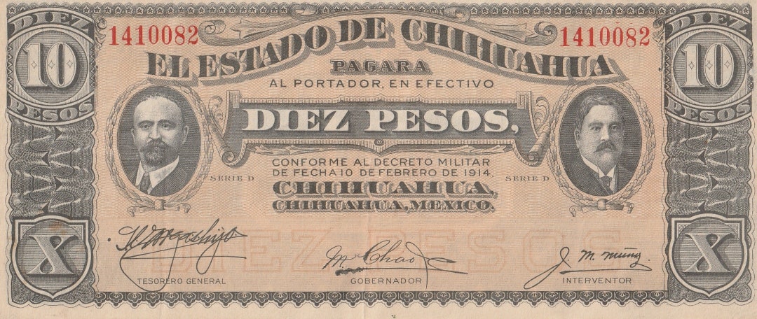 Mexico Bank Note of Ten Pesos From 1914 Uncirculated ...the - Etsy