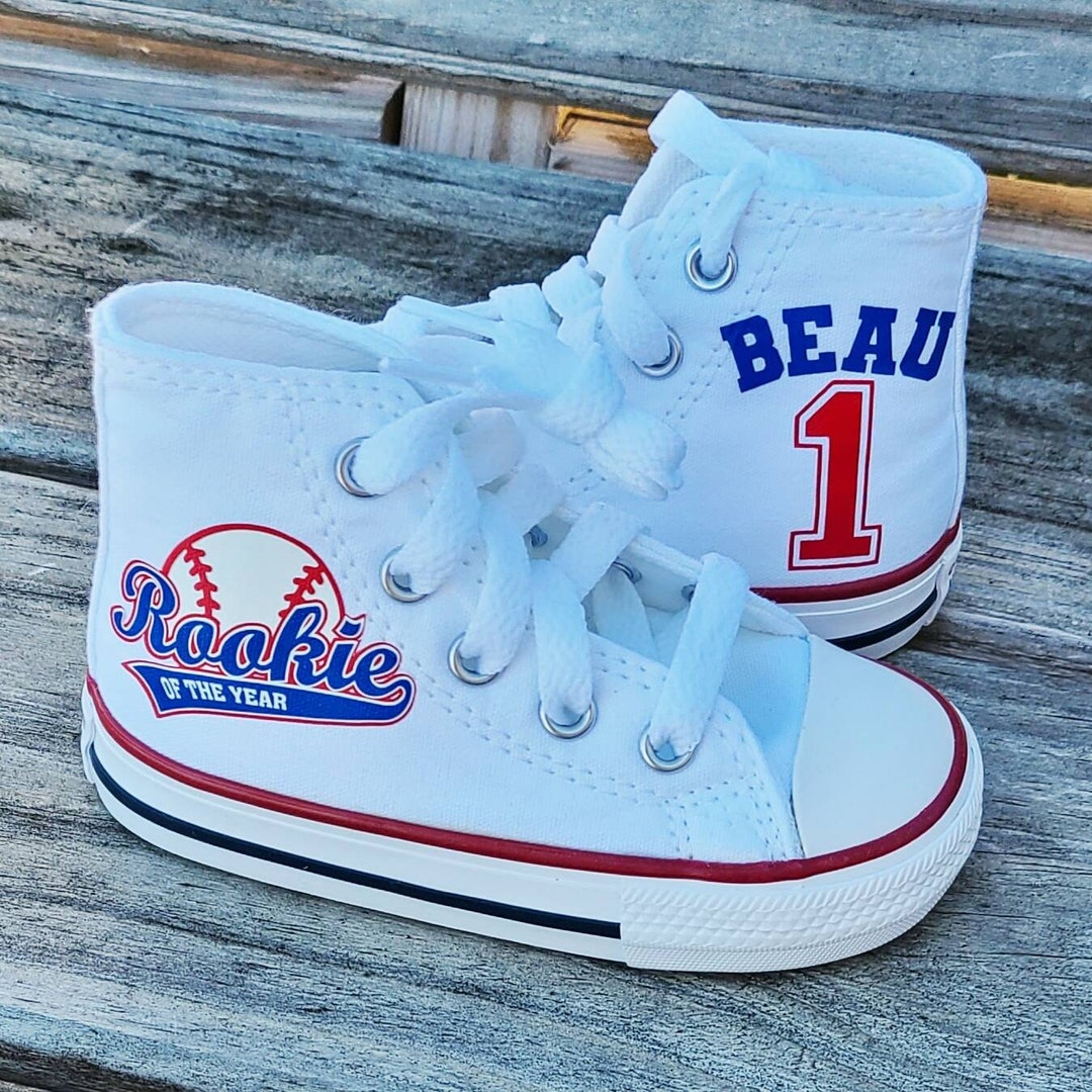 Baseball Converse, Rookie of the Year, White High Tops, Red and Blue ...