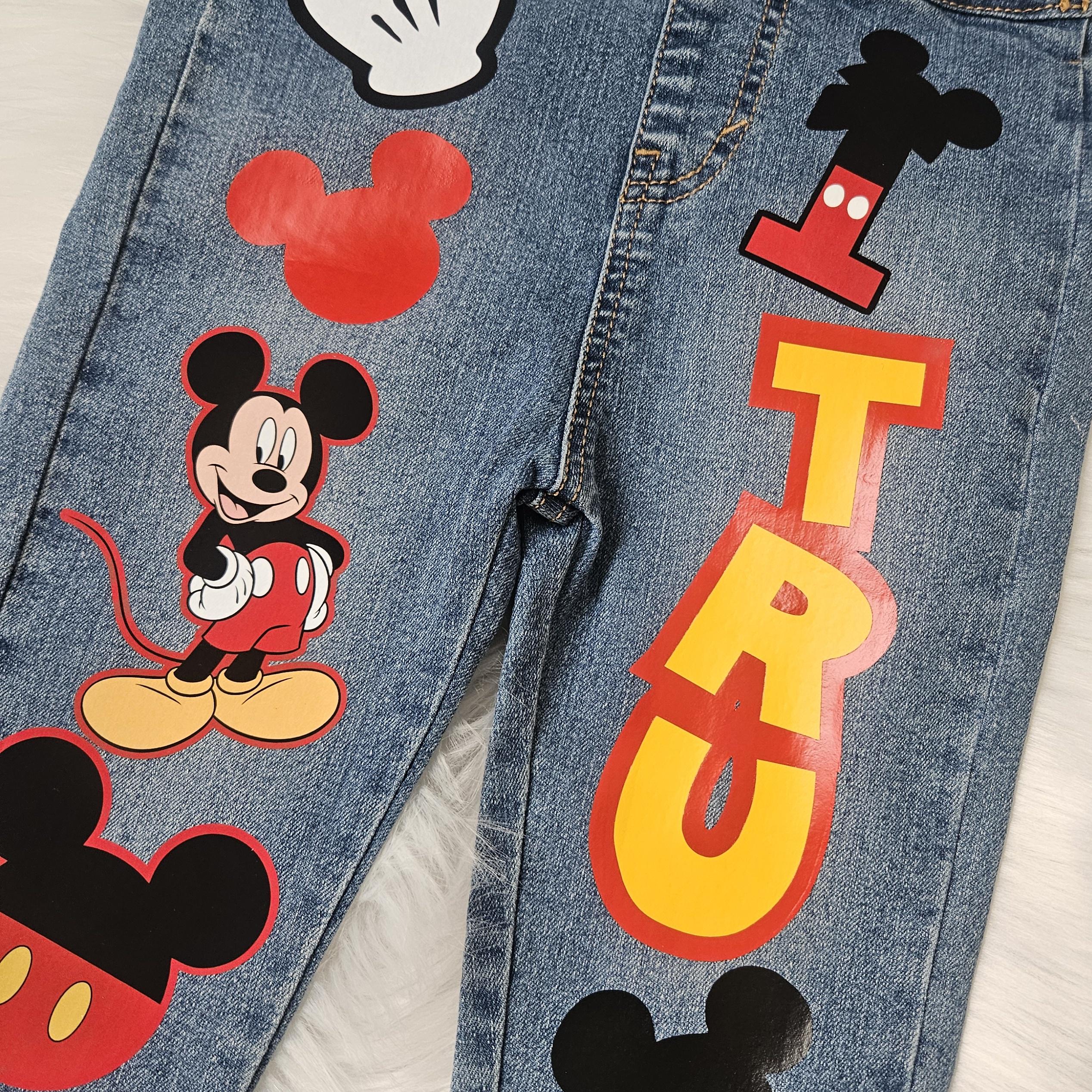 Custom Mickey Mouse Denim Overalls Toddler Outfit Personalized Washable ...
