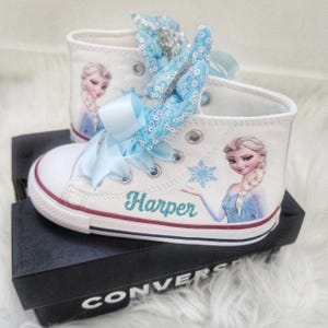 Custom Princess Elsa Converse With Sparkle Bows Personalized Frozen ...