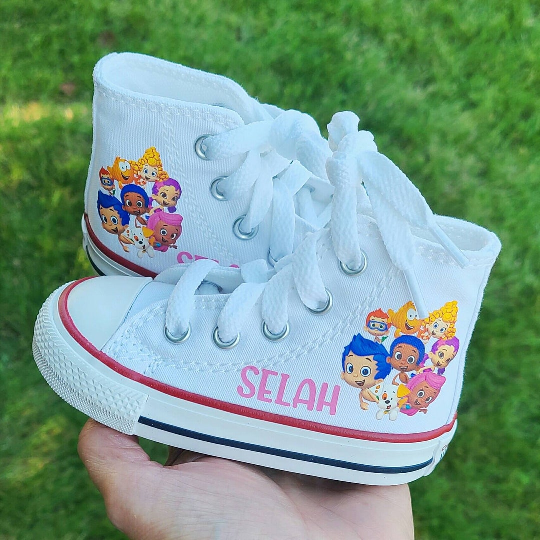 Bubble Guppies Converse, Pink or Blue Name, Personalized White High Top ...