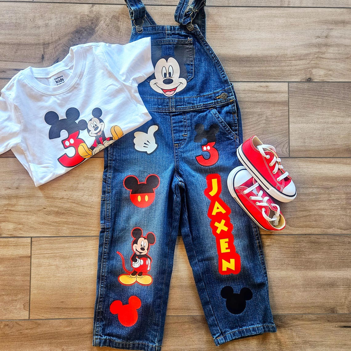 Custom Mickey Mouse Denim Overalls Toddler Outfit Personalized Washable ...