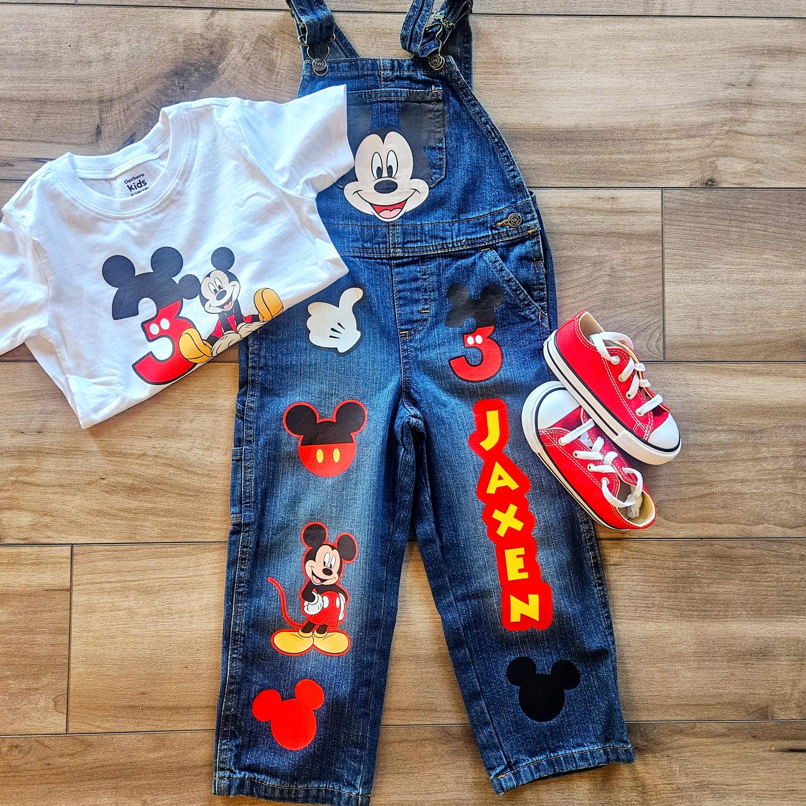 Custom Mickey Mouse Denim Overalls Toddler Outfit Personalized Washable ...