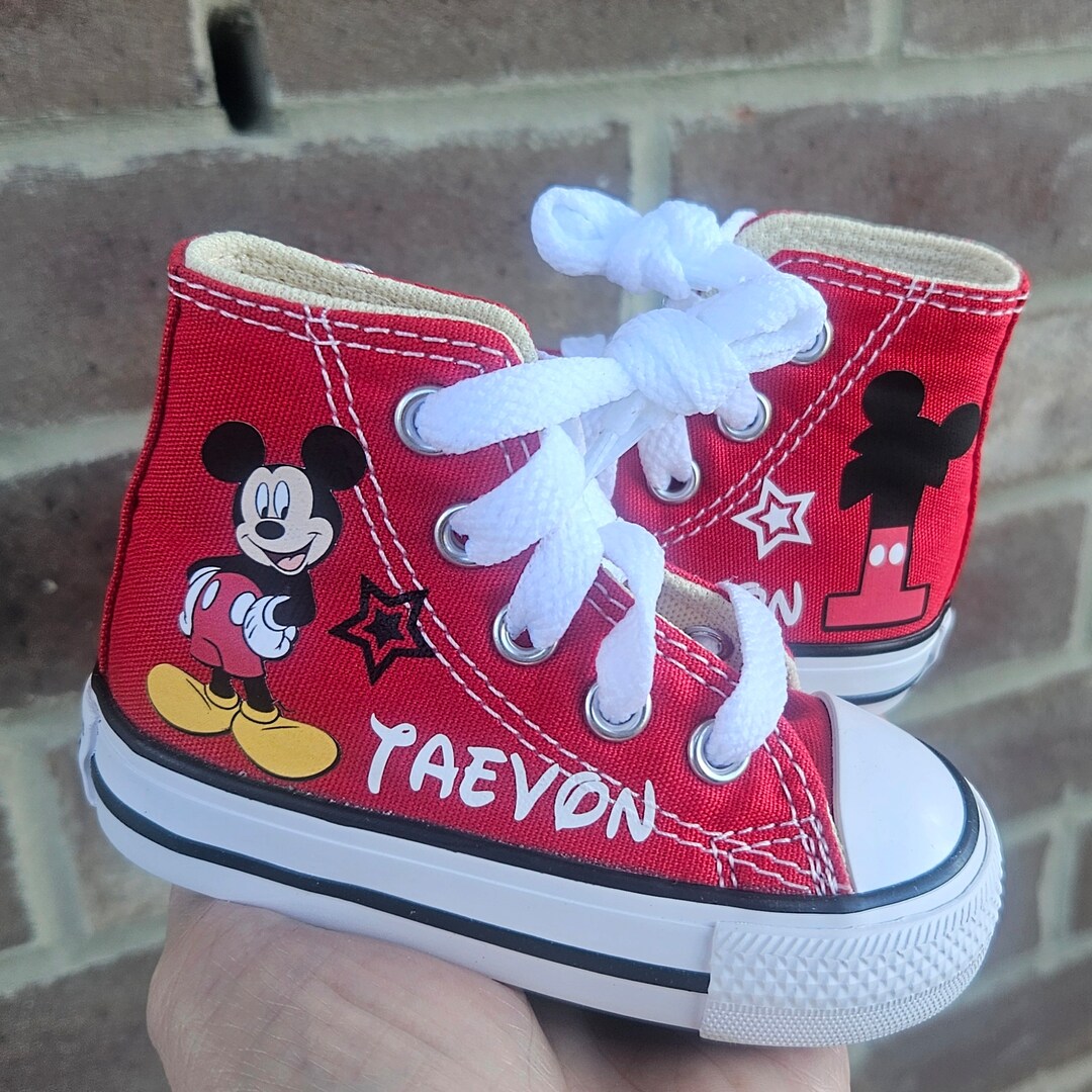 Custom Mickey Mouse Converse, Red High Top Baby Toddler Mickey Mouse ...