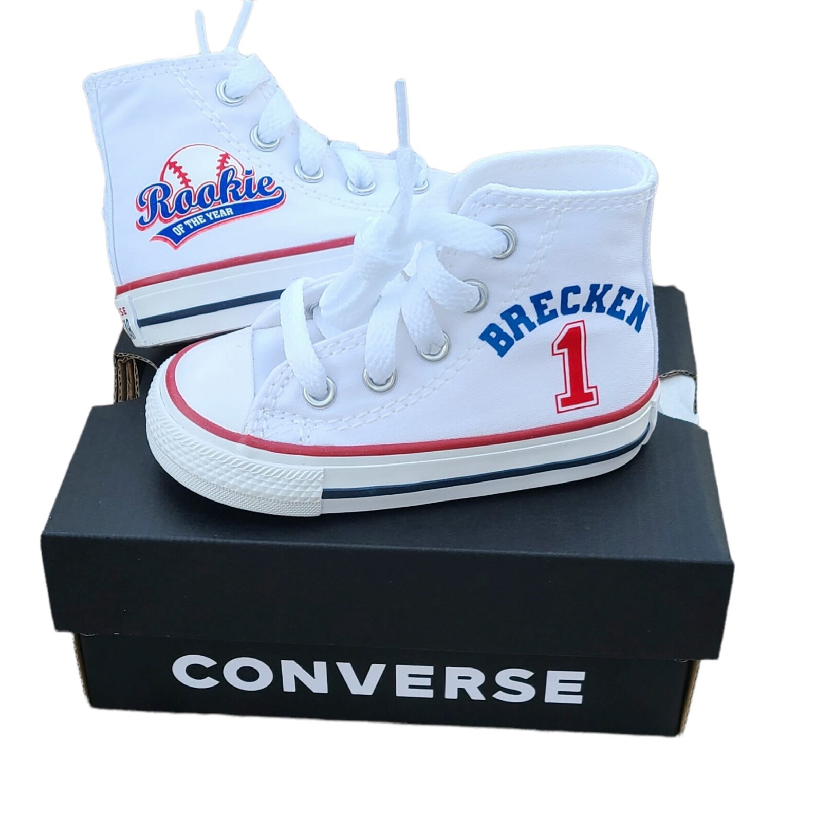 Baseball Converse, Rookie of the Year, White High Tops, Red and Blue ...