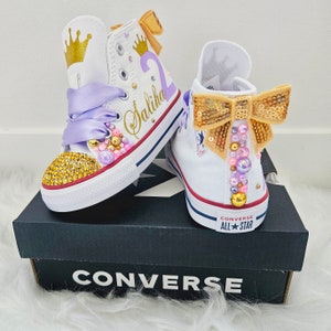 Custom Princess Converse, Pink and Gold Bling Shoes With Name and Age ...