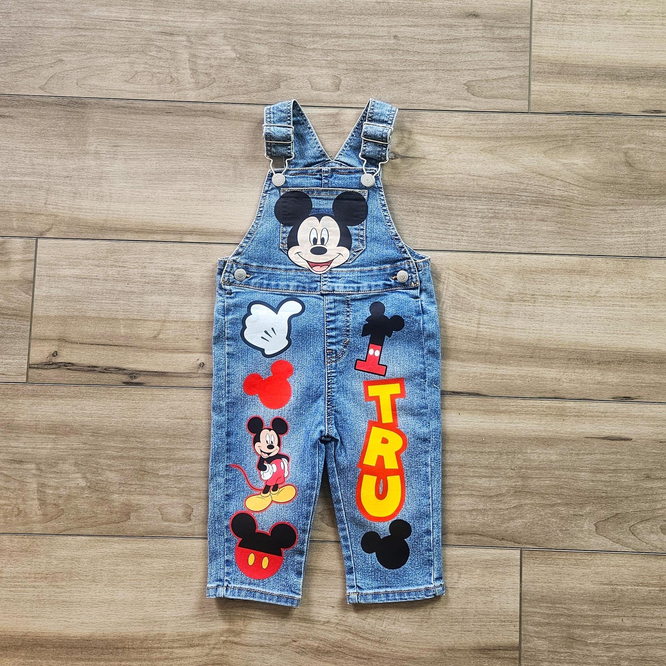 Custom Mickey Mouse Denim Overalls Toddler Outfit Personalized Washable ...