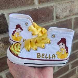 Belle Converse Beauty and the Beast Shoes High Top Sneakers Many Sizes Bling Crystals Personalized Name Glitter Rose Etsy