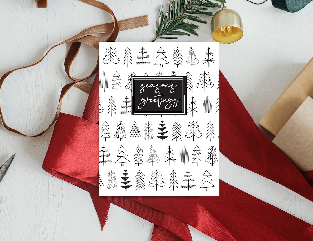 Modern Christmas Card Template, Instant Digital Download, Minimal ...