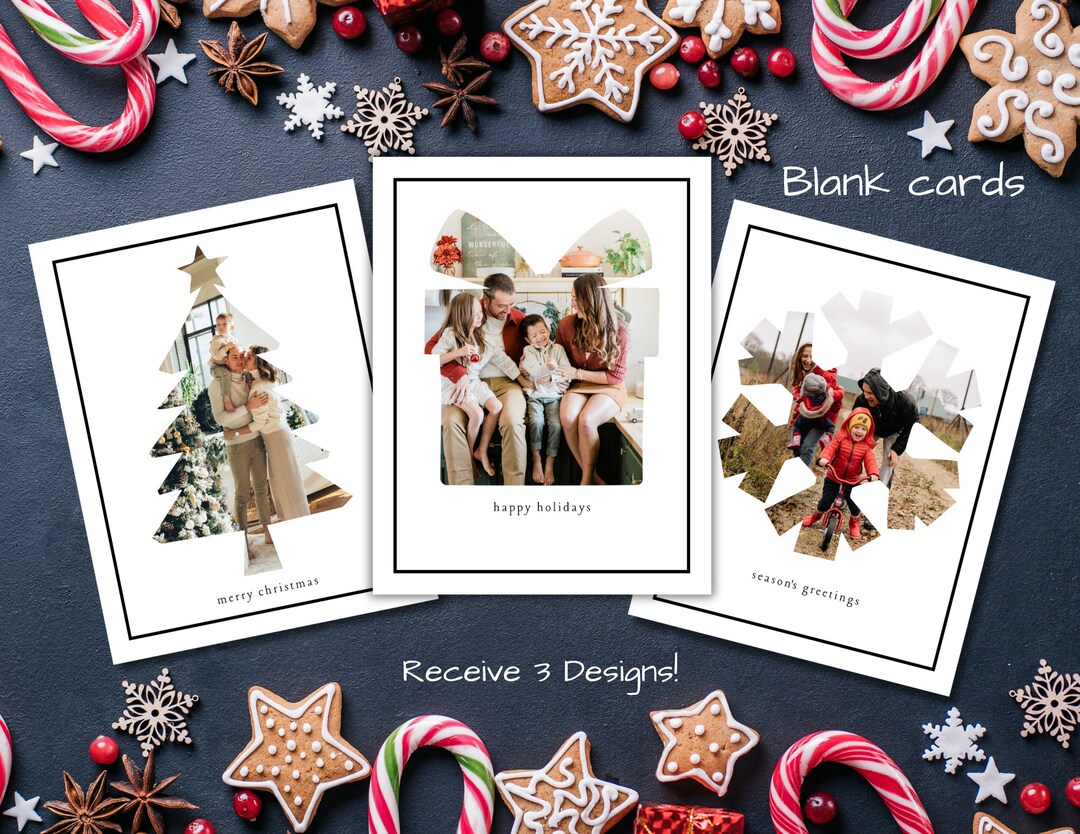 Photo Christmas Card Template Set, Instant Download, Modern Holiday ...