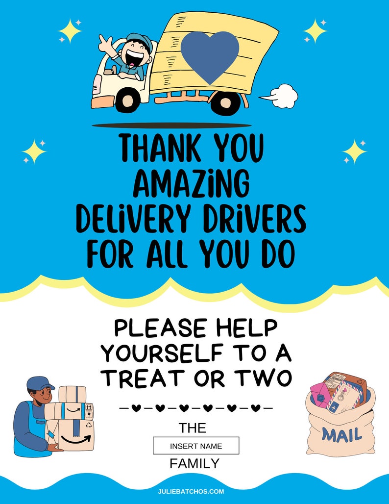 Printable Delivery Driver Thank You Sign: Customizable PDF (digital ...
