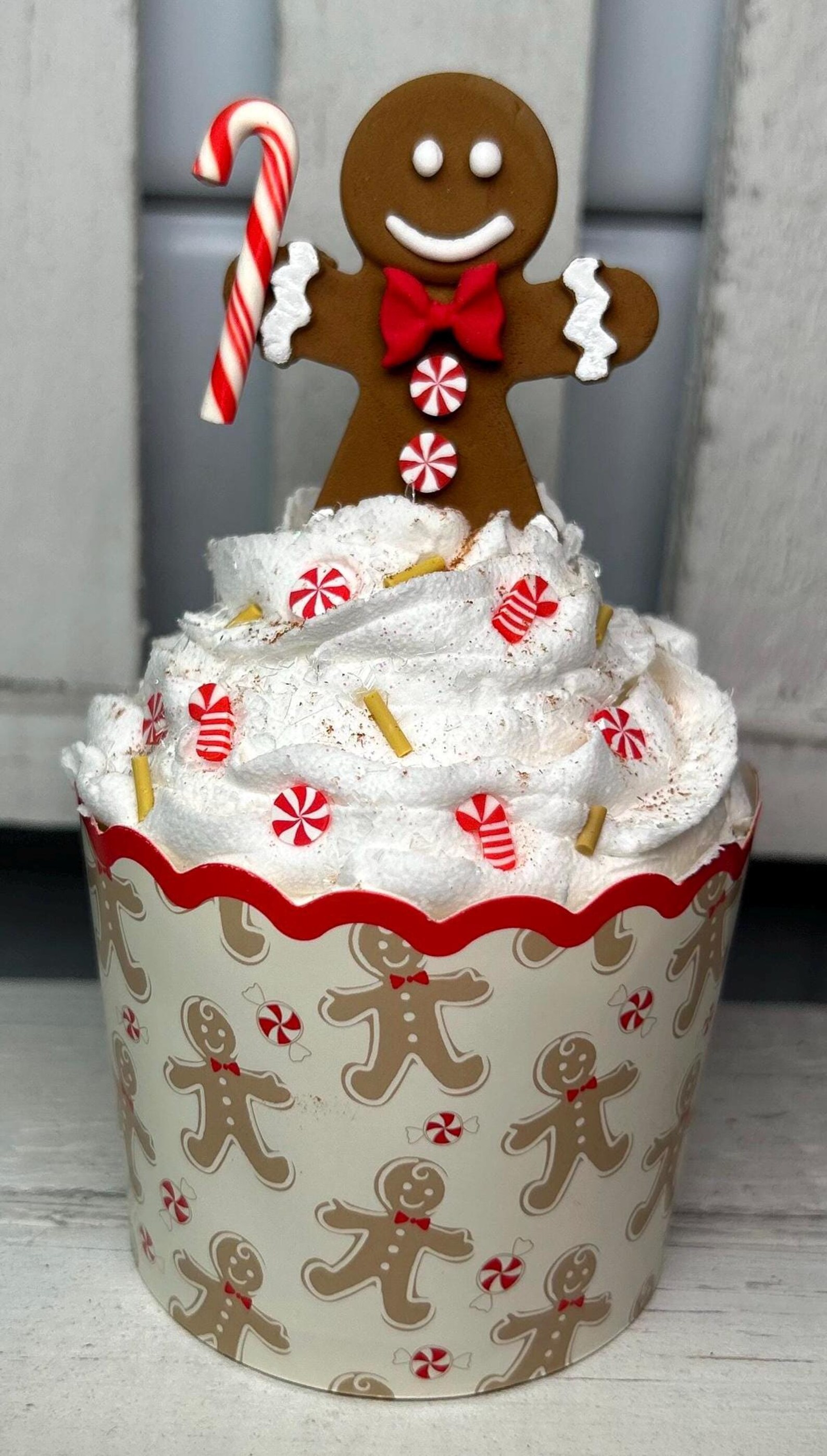 Fake Gingerbread Man Cupcake | Fake Christmas Cupcake | Fake Candy Cane ...