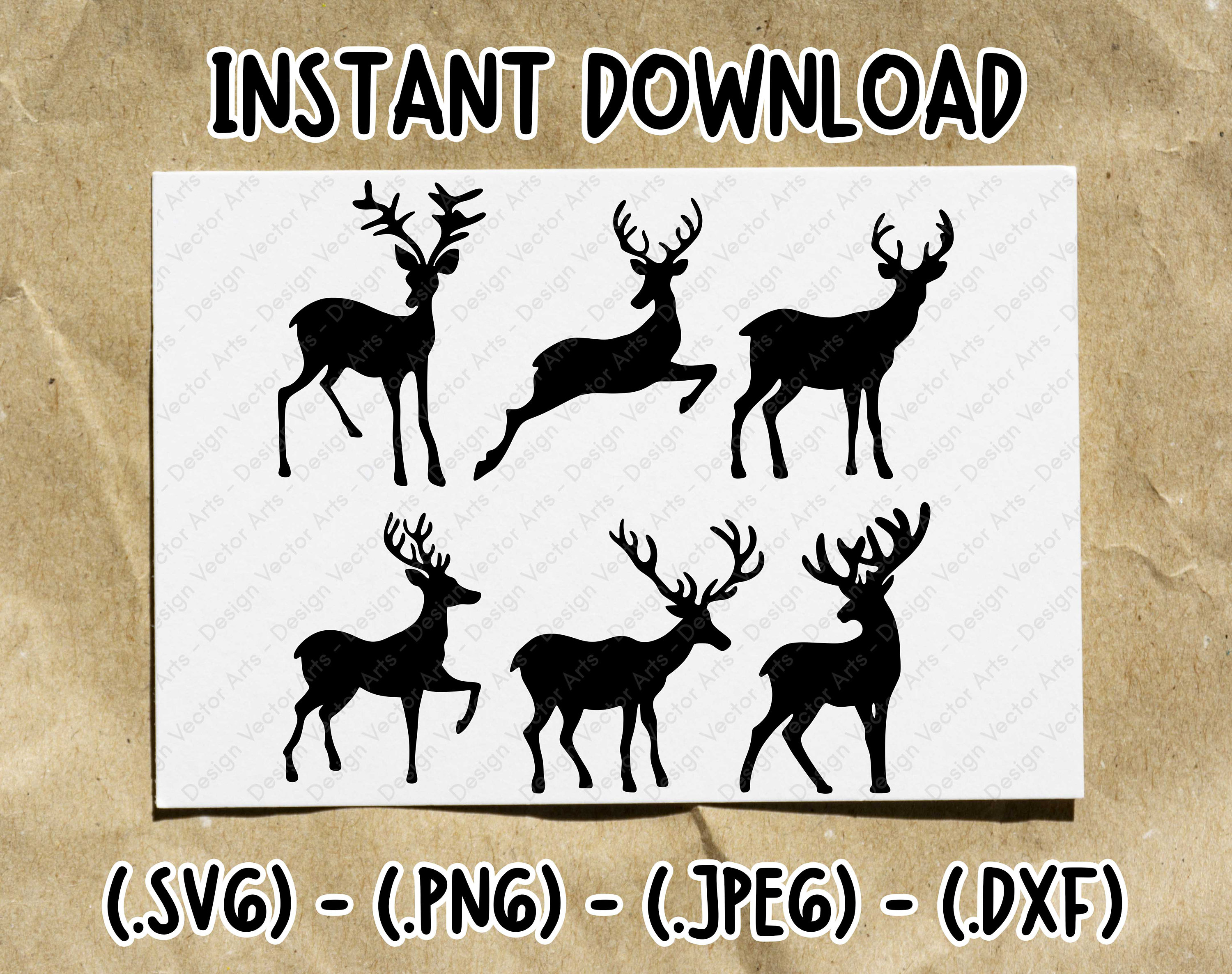 Deer Bundle Svg, Reindeer Svg, Deer Silhouette, Deer Clipart, Deer ...