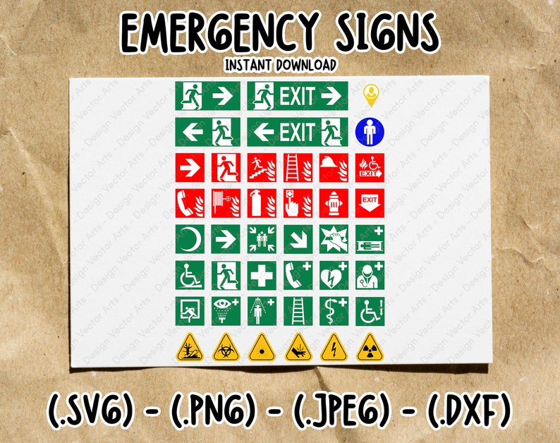 Emergency Signs Bundle Svg, Exit Sign Svg, Fire Safety Signs, Emergency ...