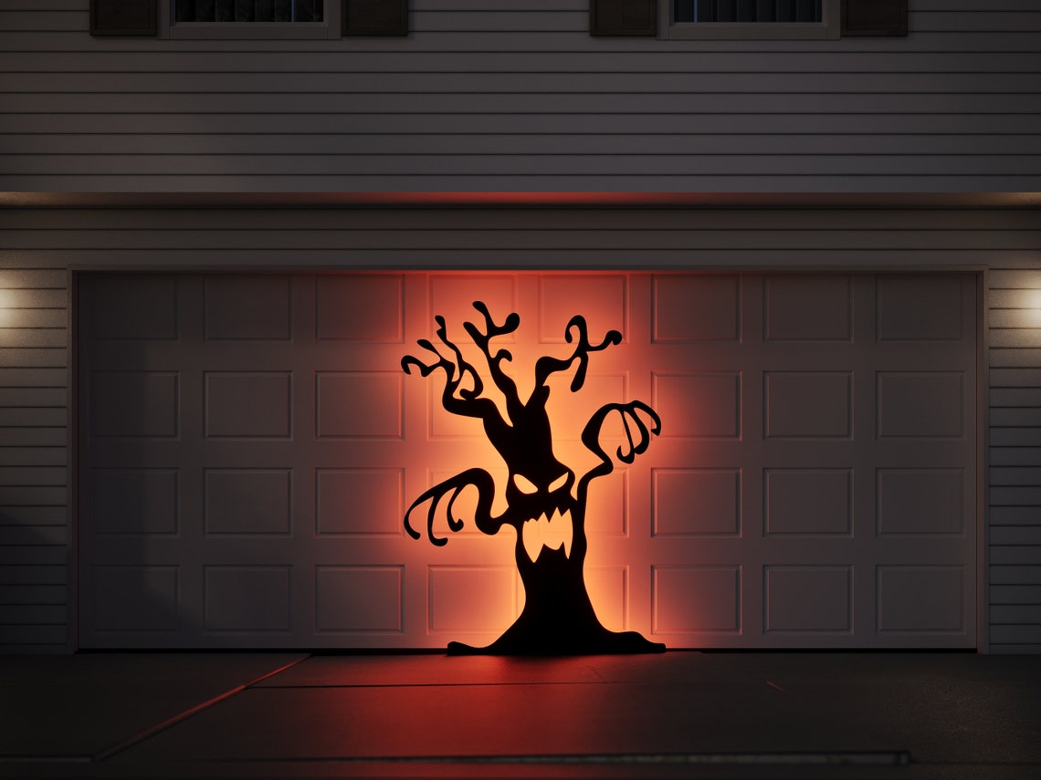 7ft Spooky Halloween Tree Template, Scary Tree Silhouette Garage Decor ...