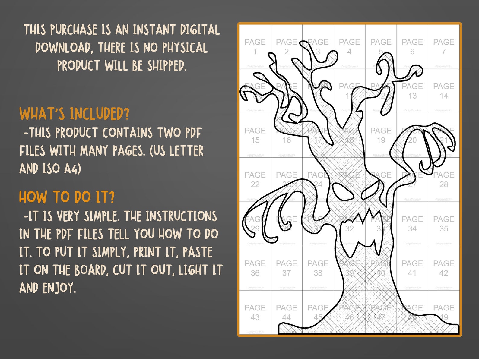 7ft Spooky Halloween Tree Template, Scary Tree Silhouette Garage Decor ...