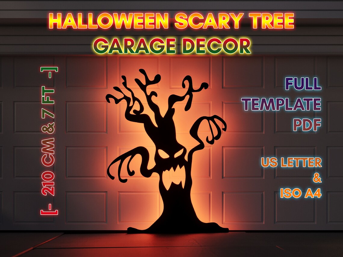 7ft Spooky Halloween Tree Template, Scary Tree Silhouette Garage Decor ...