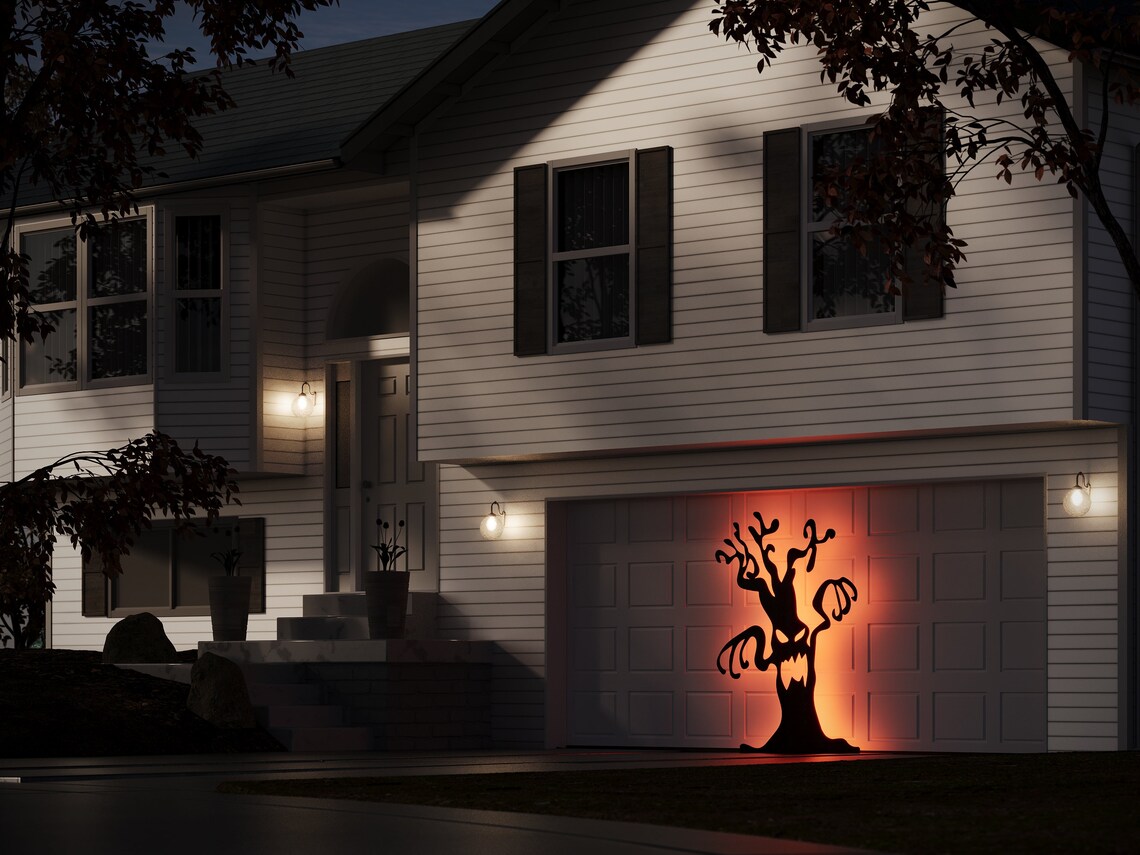 7ft Spooky Halloween Tree Template, Scary Tree Silhouette Garage Decor ...