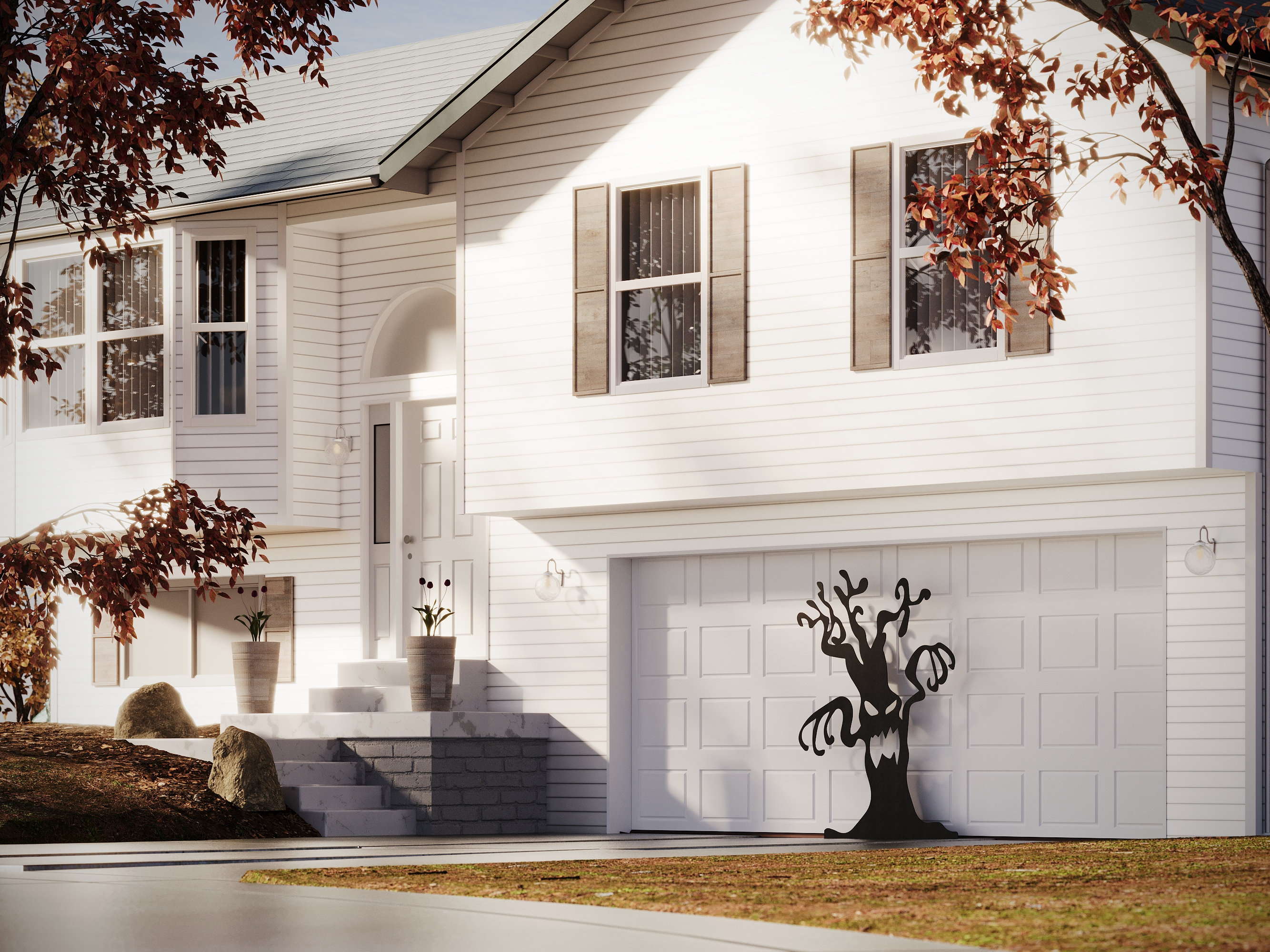 7ft Spooky Halloween Tree Template, Scary Tree Silhouette Garage Decor ...