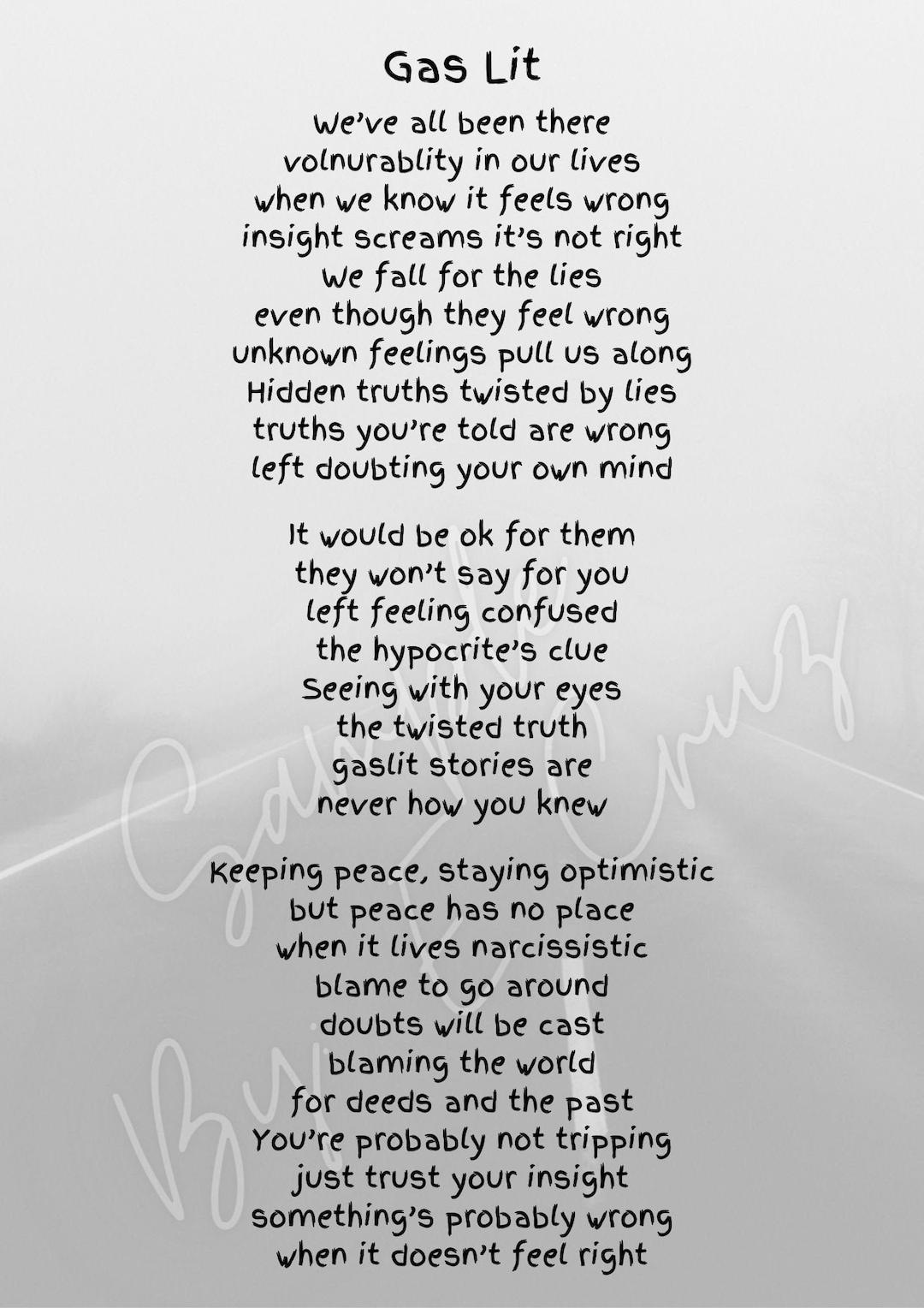 Gas Lit- A Poem for Gaslighting Manipulation Emotional Abuse **digital ...