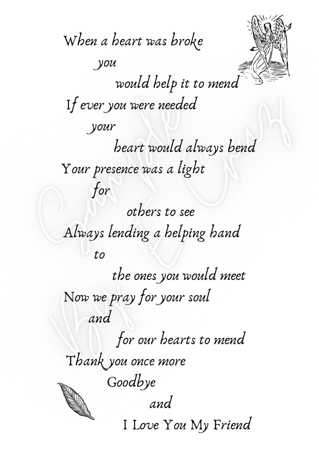 Friend Grief Sympathy Love Goodbye Bereavement Memorial Printable Poem ...