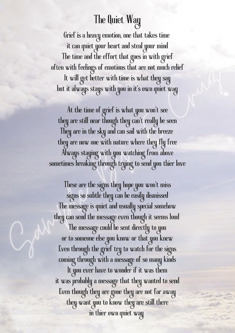 The Quiet Way Printable Poem for Funerals Memorials Services Grief ...