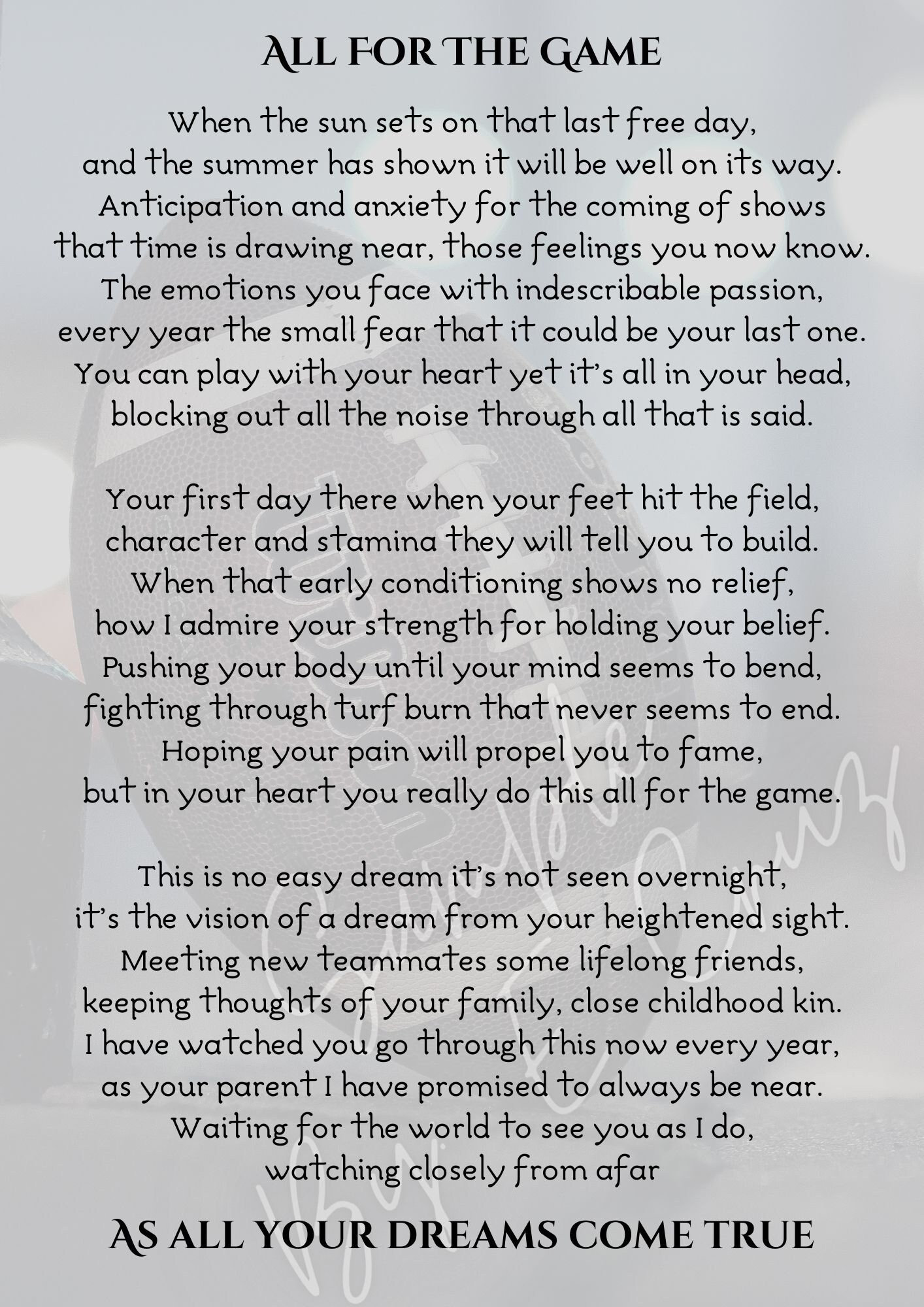 All for the Game Football Prayer Letter for Son Parents Inspirational ...