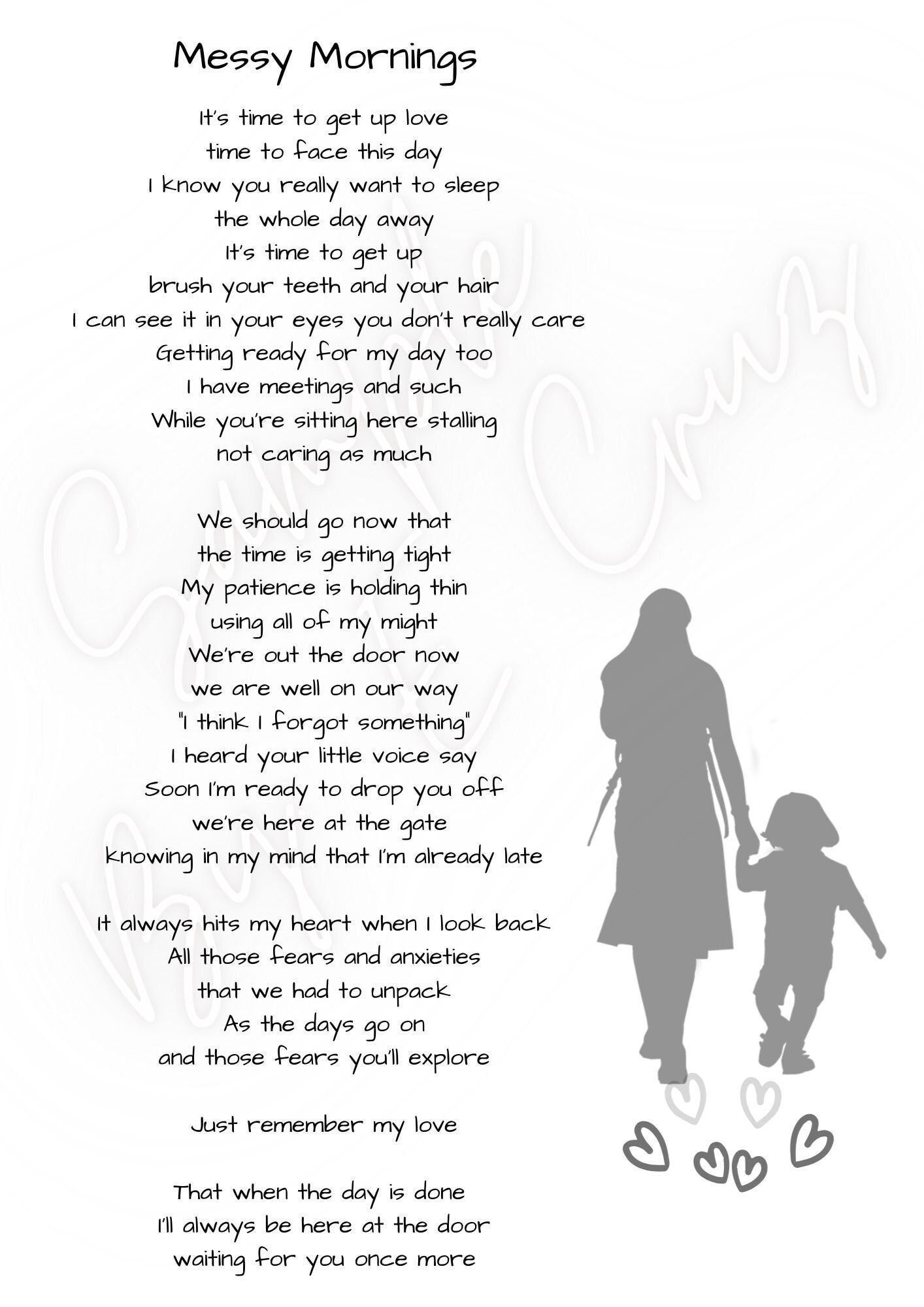 Messy Mornings Kids Parents Child School Days Printable Poem **digital ...