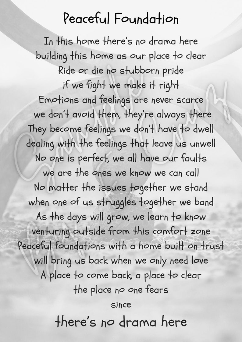 Peaceful Foundation Printable Poem Home Families Love Trust **digital ...