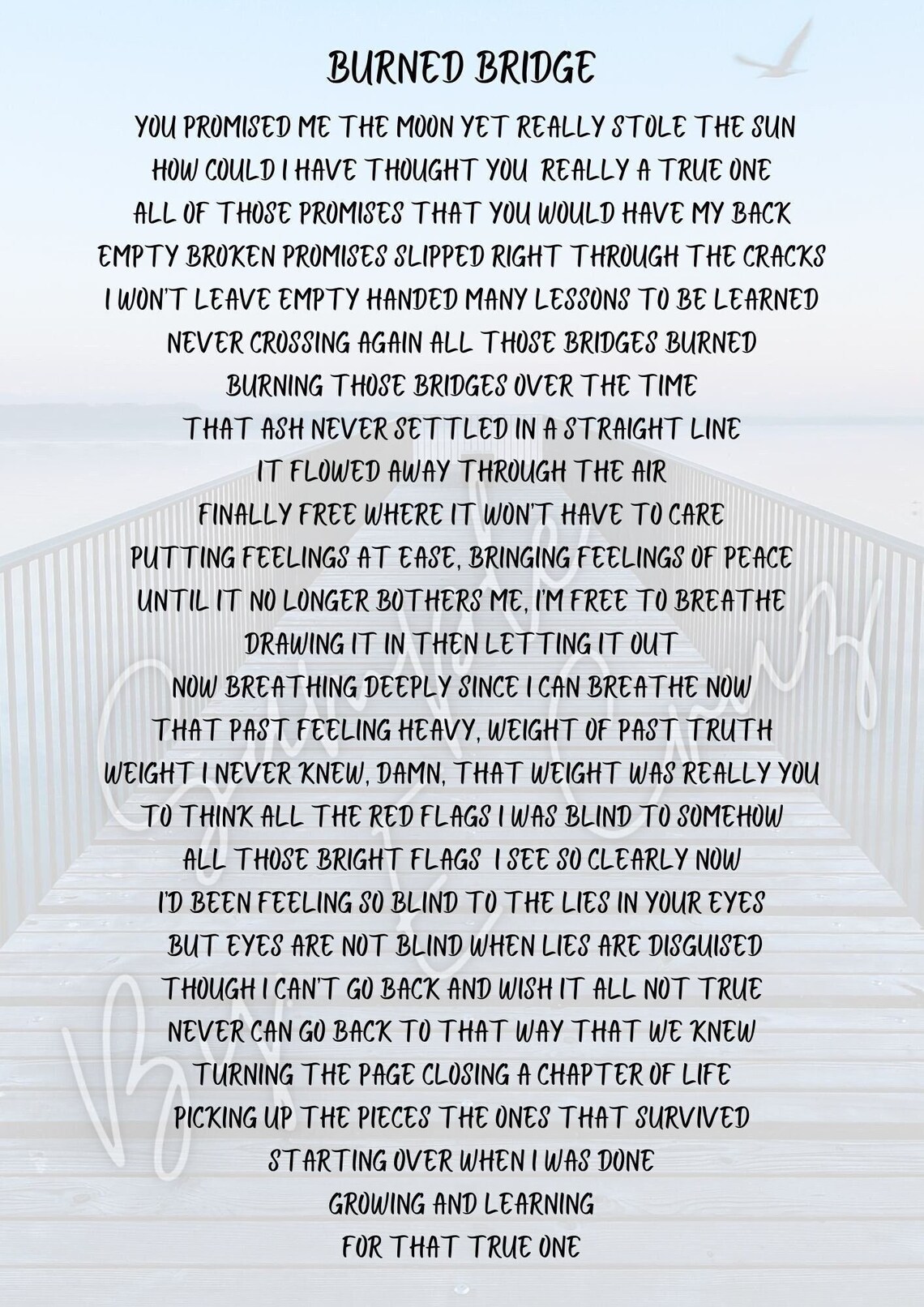 Burned Bridge Poem *instant Download* Printable Poem Hard Times Tough ...