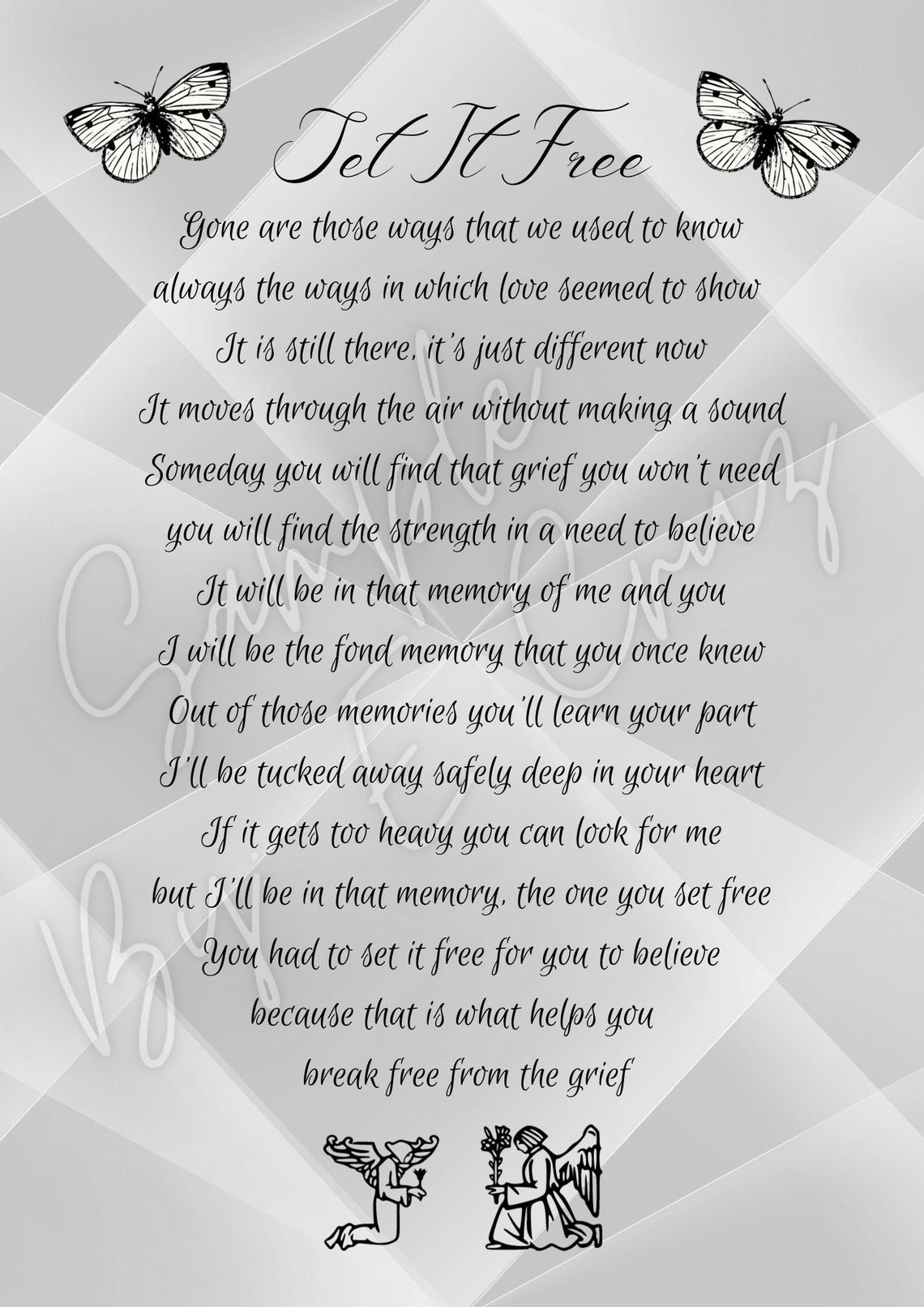 Grief Love Memorial Funeral Bereavement Angel Sympathy Printable Poem ...