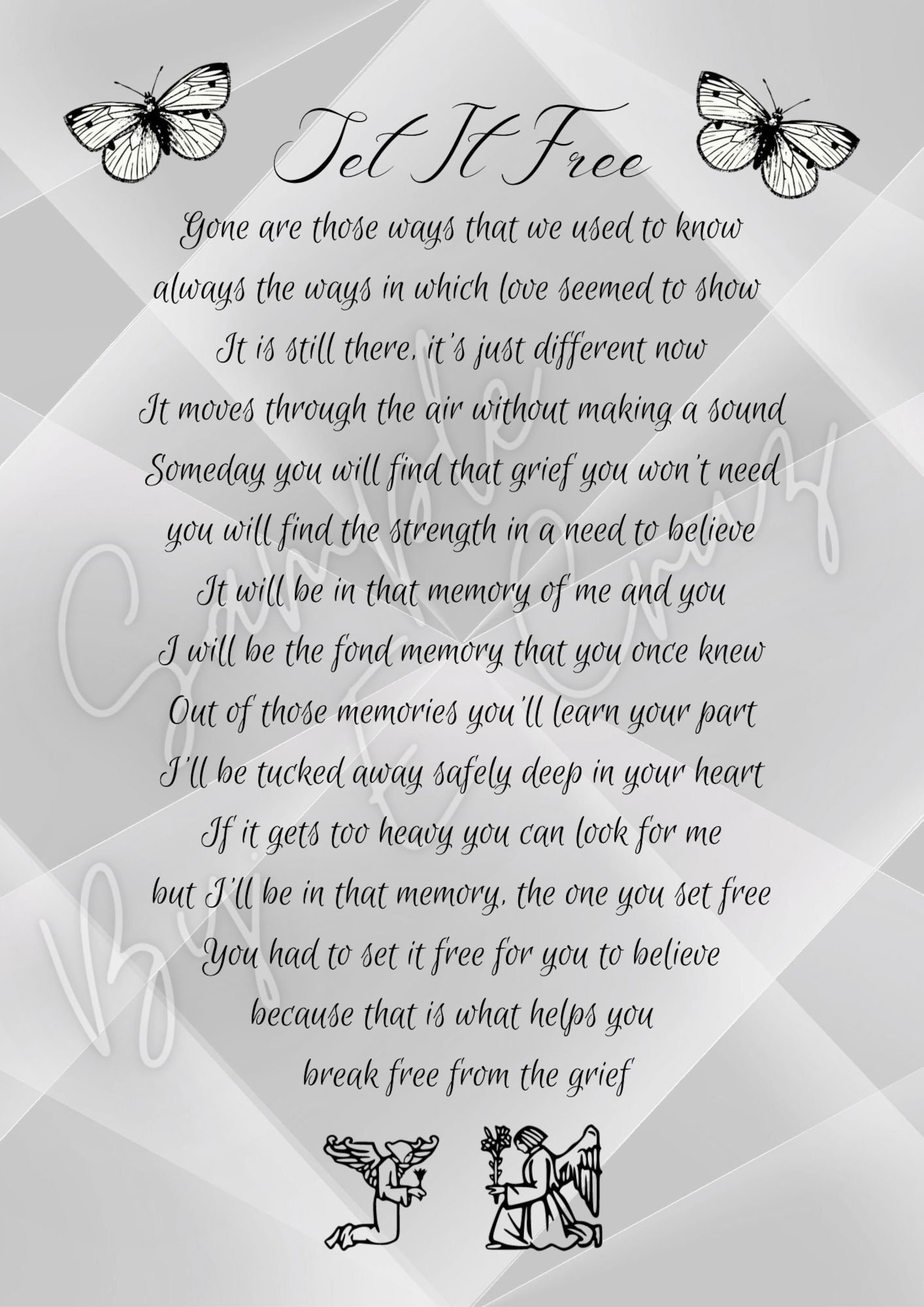 Grief Love Memorial Funeral Bereavement Angel Sympathy Printable Poem ...