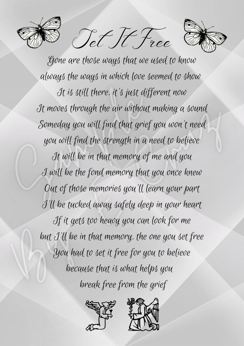 Grief Love Memorial Funeral Bereavement Angel Sympathy Printable Poem ...