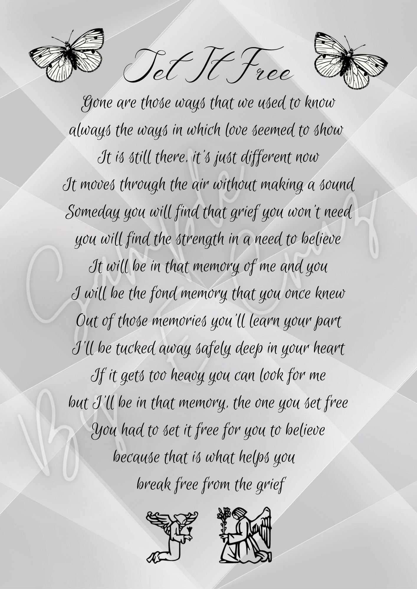 Grief Love Memorial Funeral Bereavement Angel Sympathy Printable Poem ...