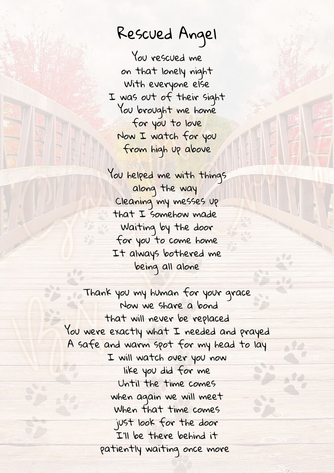 Rescue Pet Angel Grief Sadness Goodbye Memory Printable Poem **digital ...