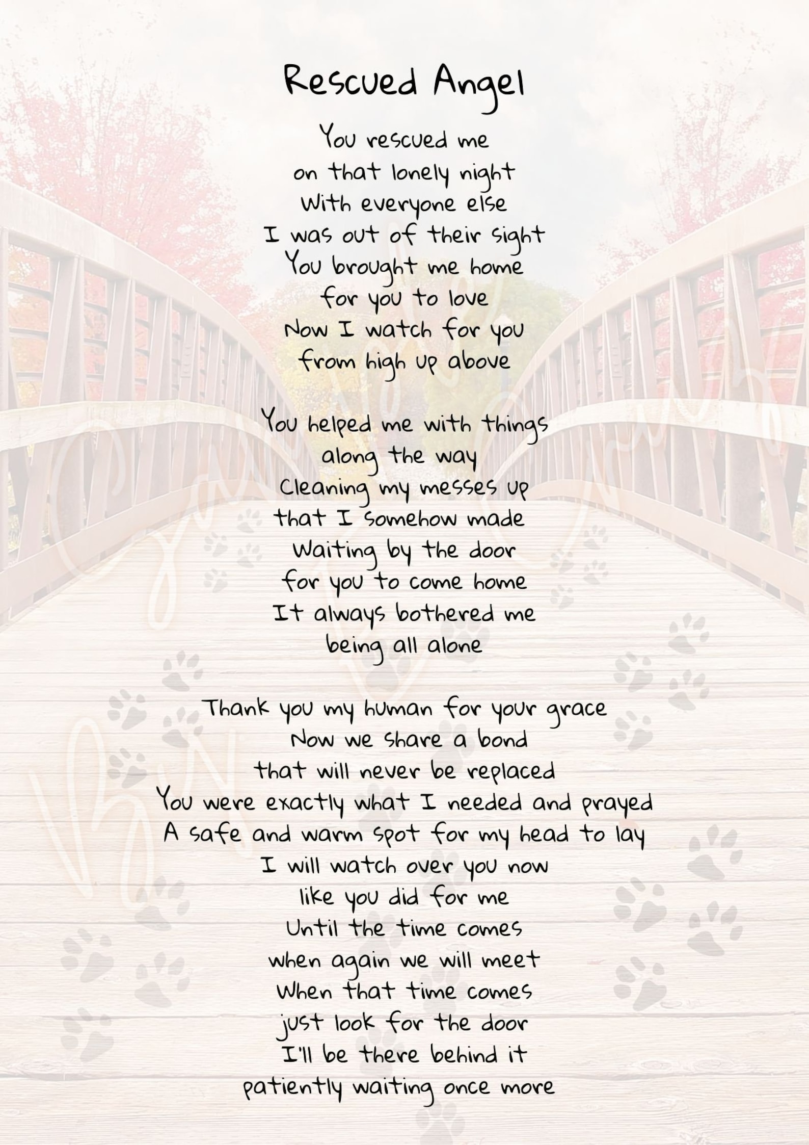 Rescue Pet Angel Grief Sadness Goodbye Memory Printable Poem **digital ...