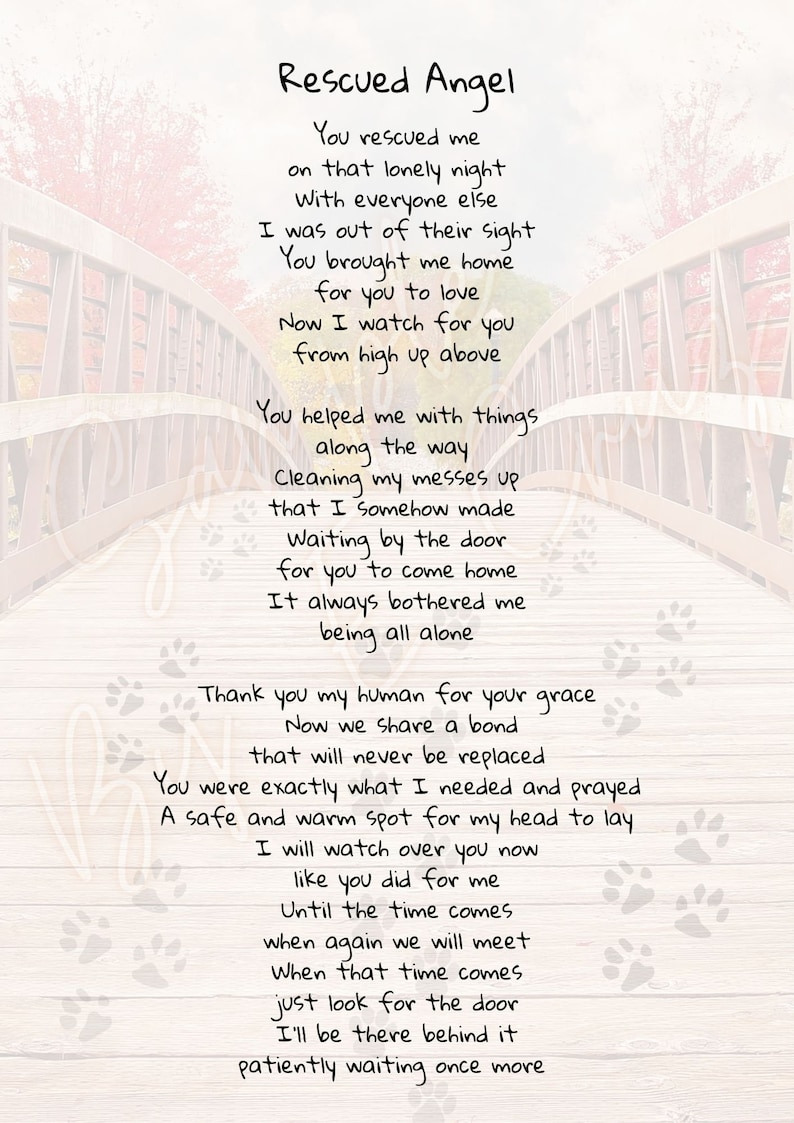 Rescue Pet Angel Grief Sadness Goodbye Memory Printable Poem **digital ...