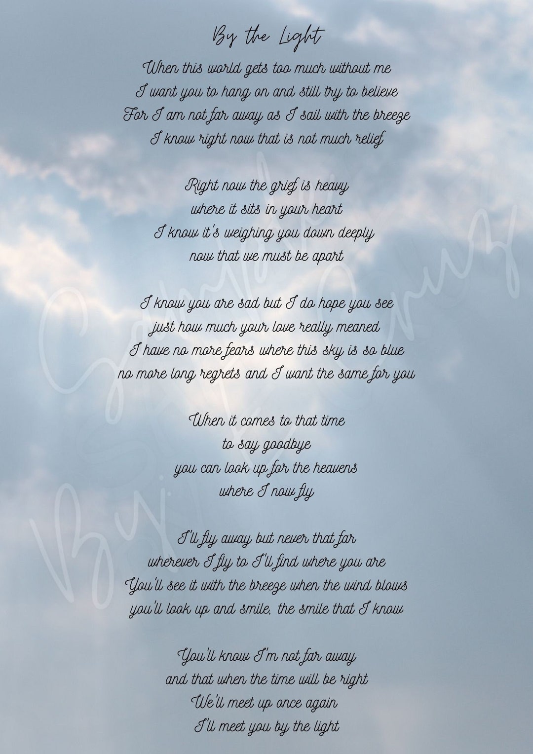 Grief Funeral Bereavement Memorial Service Sympathy Printable Poem Art ...