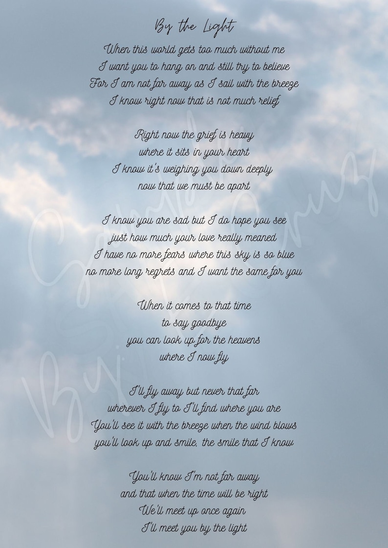 Grief Funeral Bereavement Memorial Service Sympathy Printable Poem Art ...