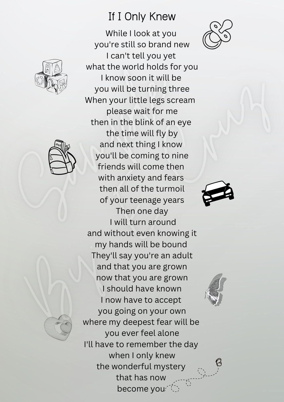 If I Only Knew Baby Child Teenager Young Adult Printable Poem **digital ...