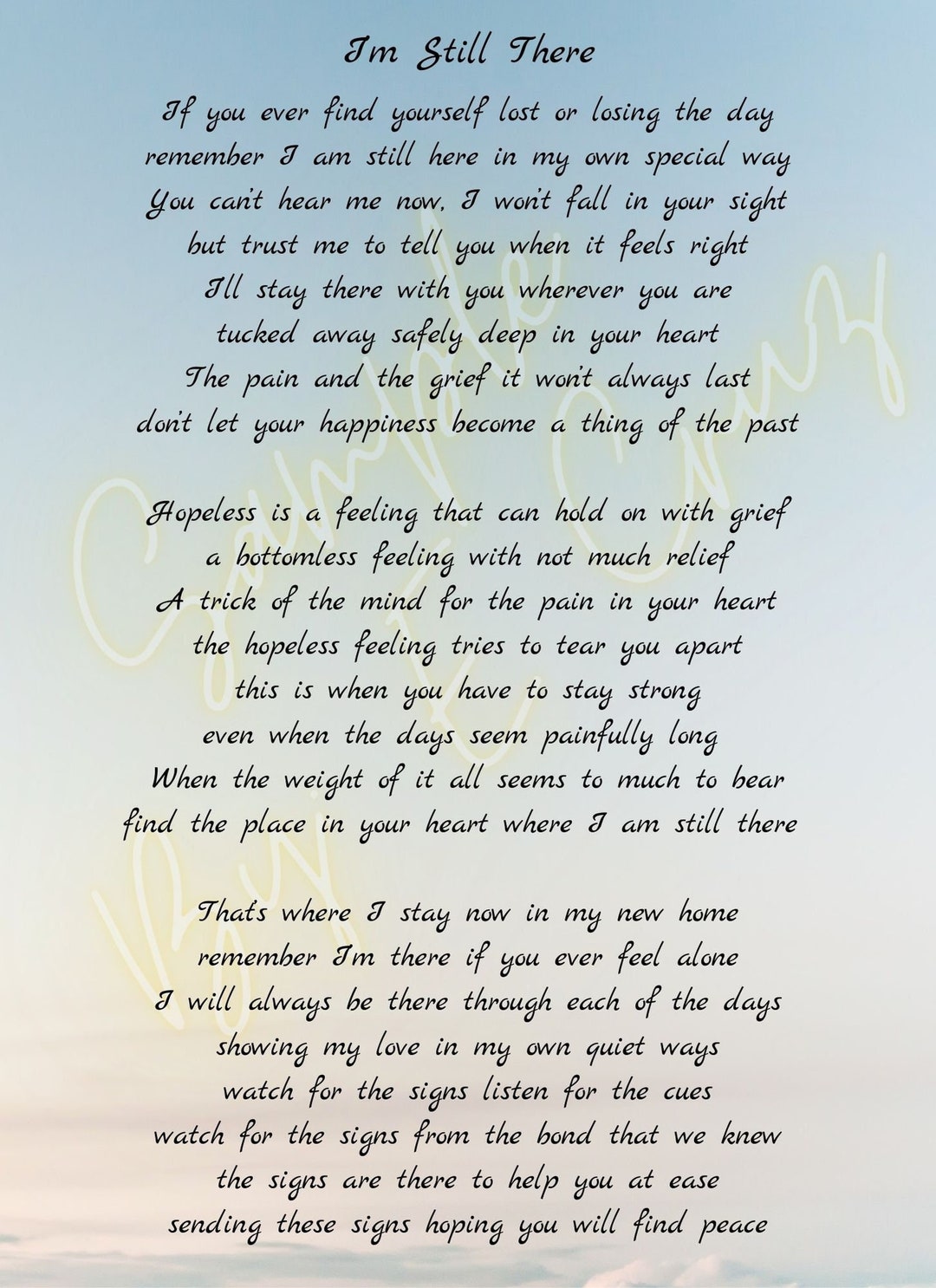 I'm Still There Printable Poem Funerals Memorials Services Grief ...