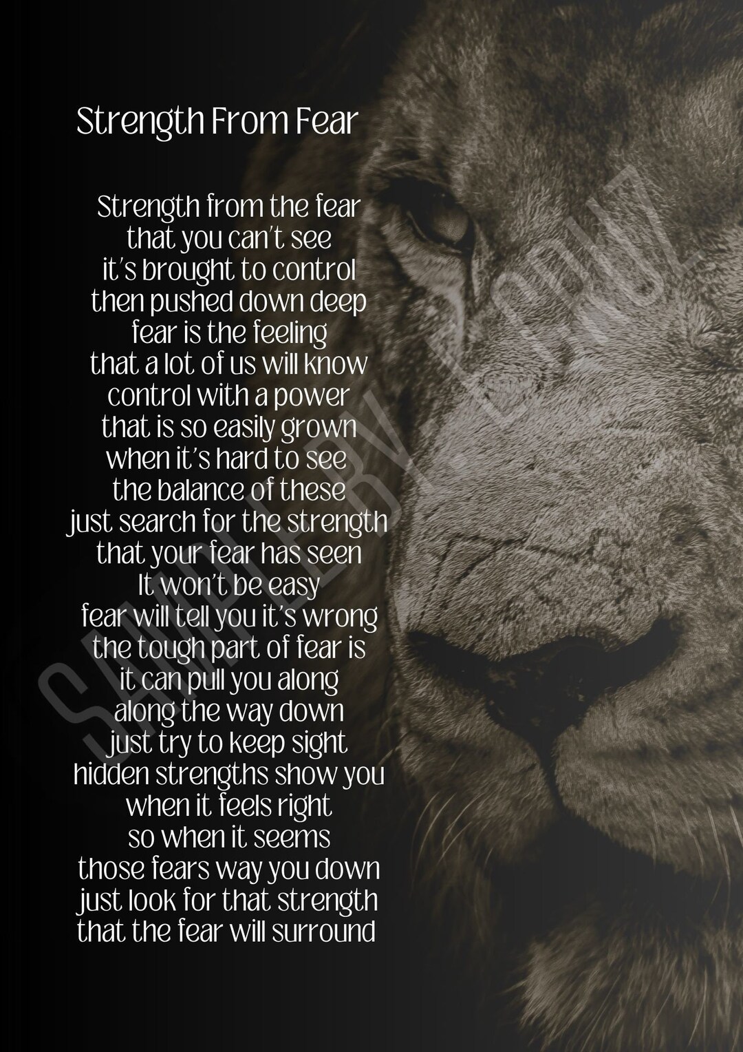 Strength Fear Power Motivation Uplifting Printable Poem **digital ...