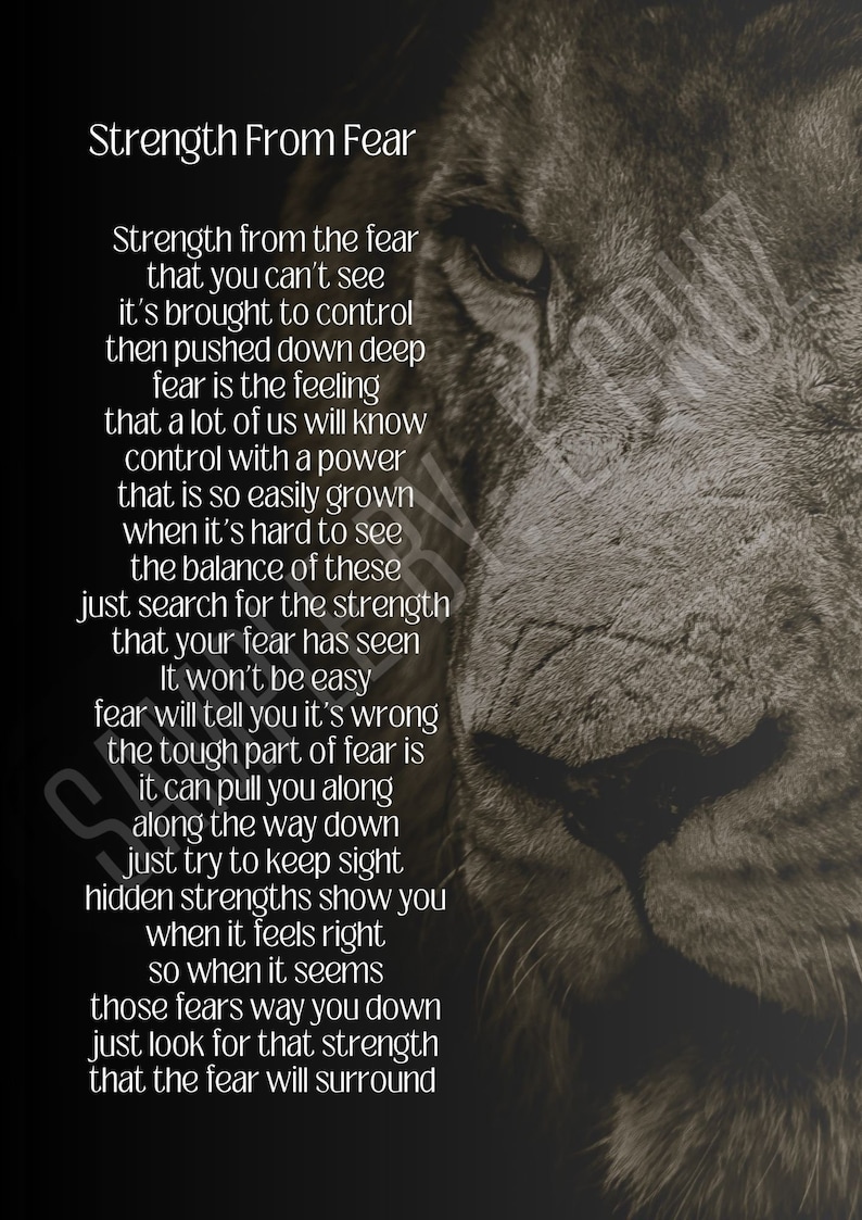 Strength Fear Power Motivation Uplifting Printable Poem **digital ...