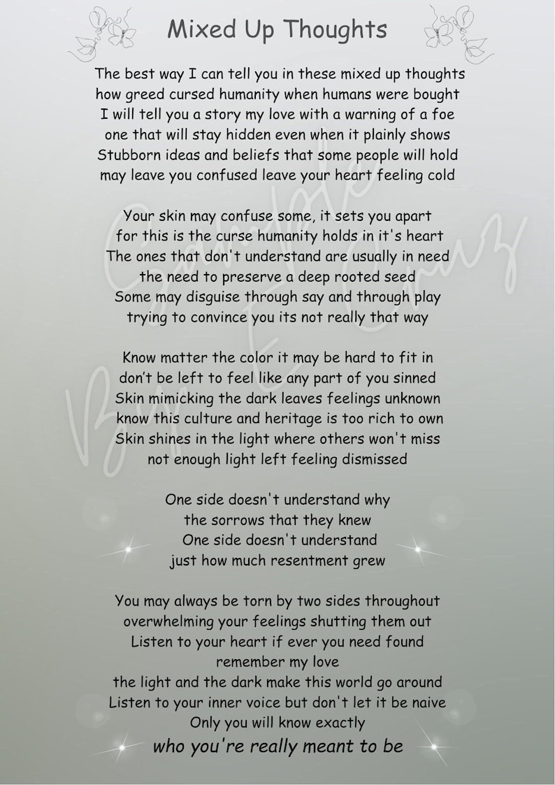 Mixed up Thoughts Printable Poem Wall Art **digital Download** - Etsy